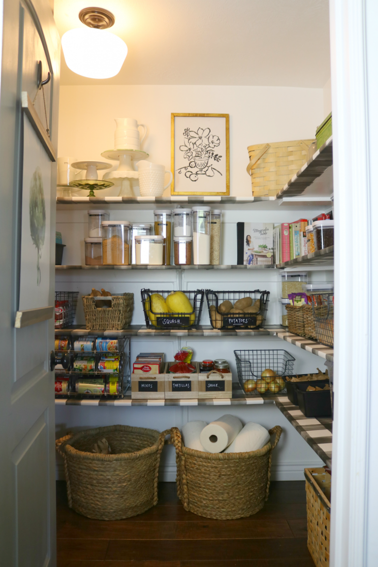 Pantry Makeover with Wallpaper Shelves - Nesting With Grace