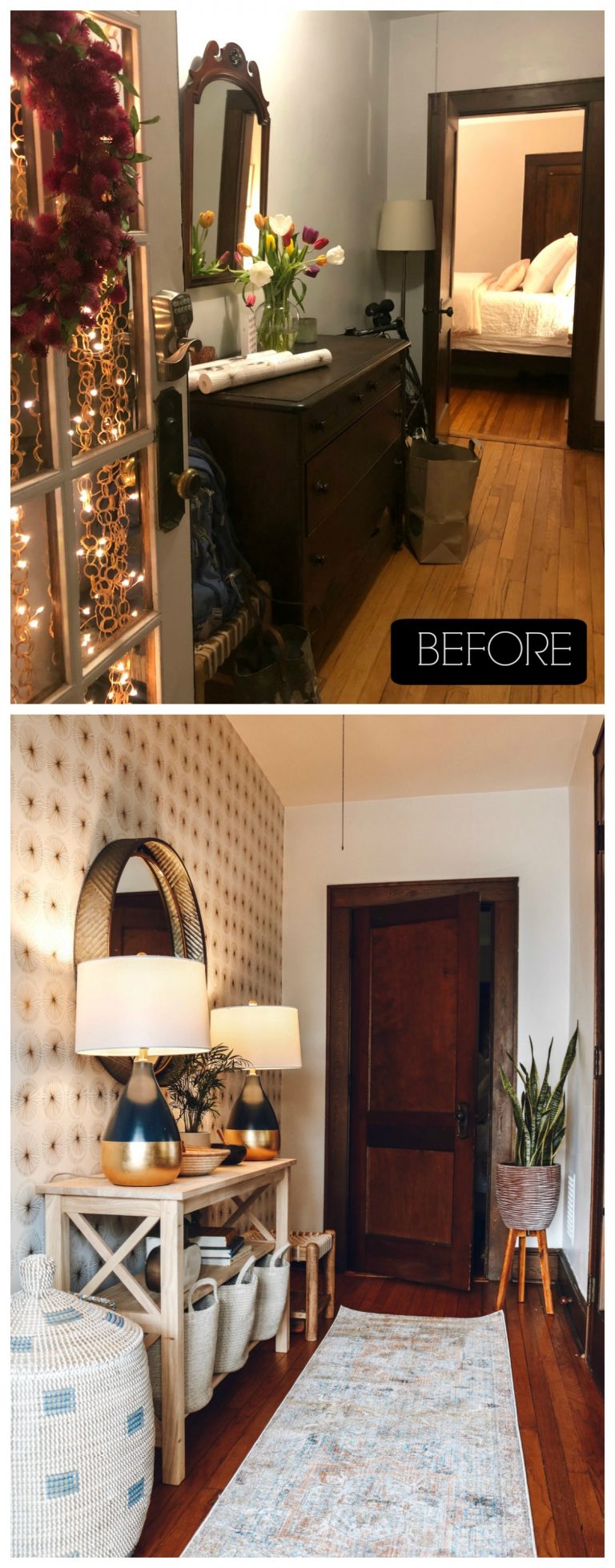 Entry Makeover with Removable Wallpaper and No Closet - Nesting With Grace