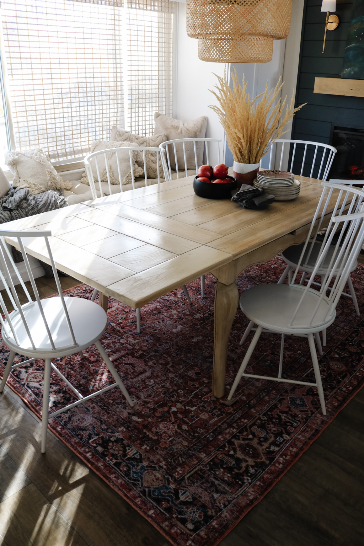 Parents Dining Room- Table Makeover and Fireplace - Nesting With Grace