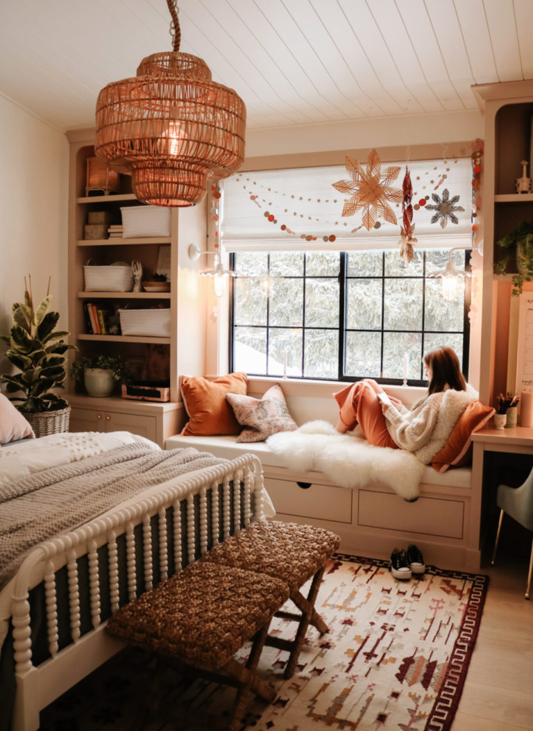 Girls Room Window Seat and Roman Shades - Nesting With Grace