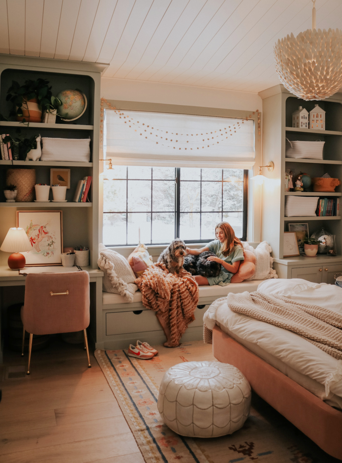 Girls Room Window Seat and Roman Shades - Nesting With Grace