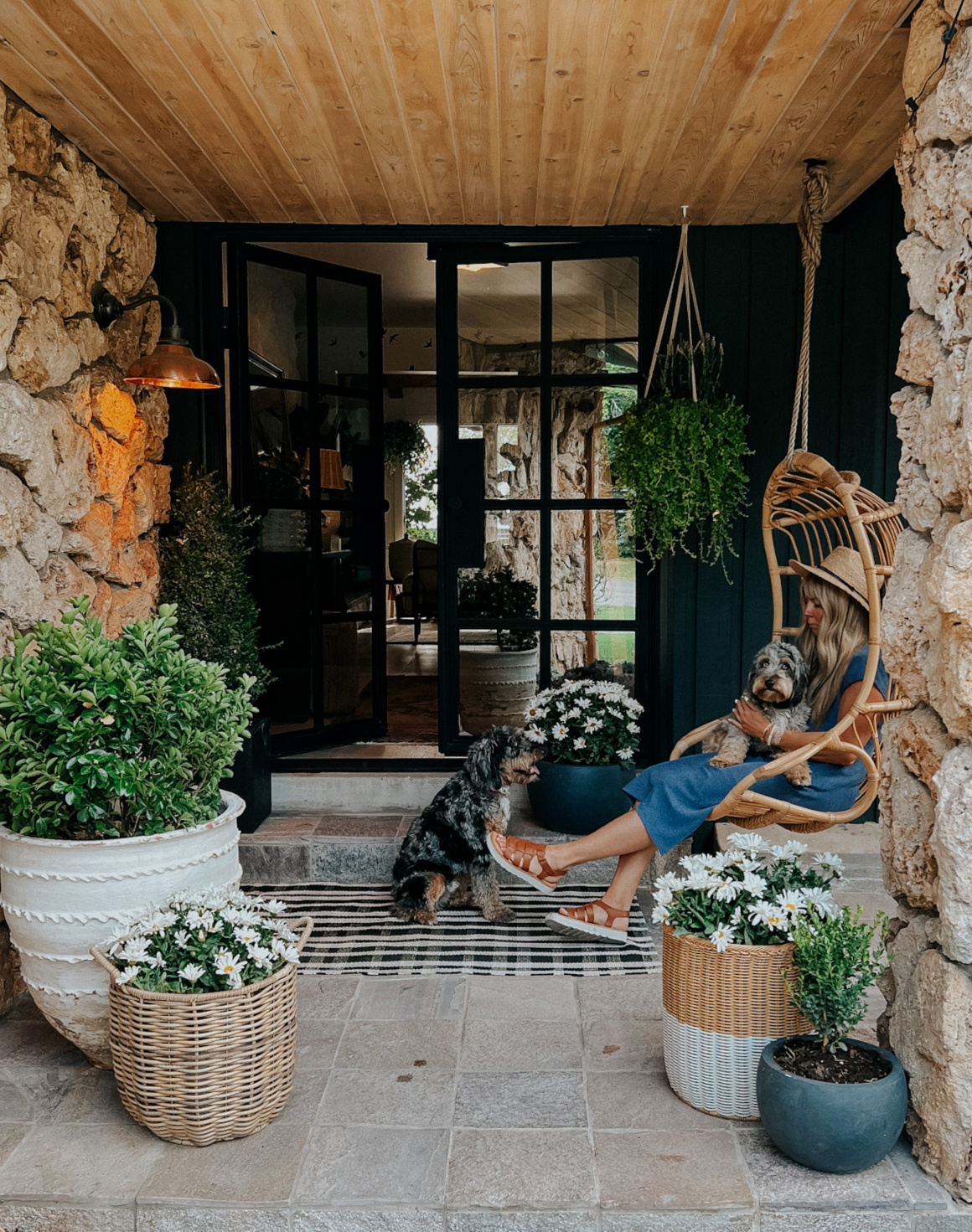 Front Porch with Daisies and Favorite Baskets - Nesting With Grace