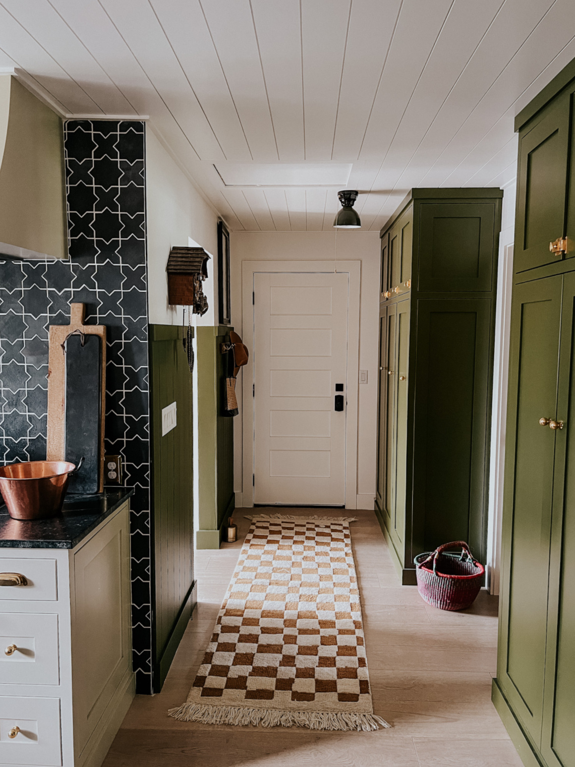 Back Door Entry with Green Painted Shiplap - Nesting With Grace