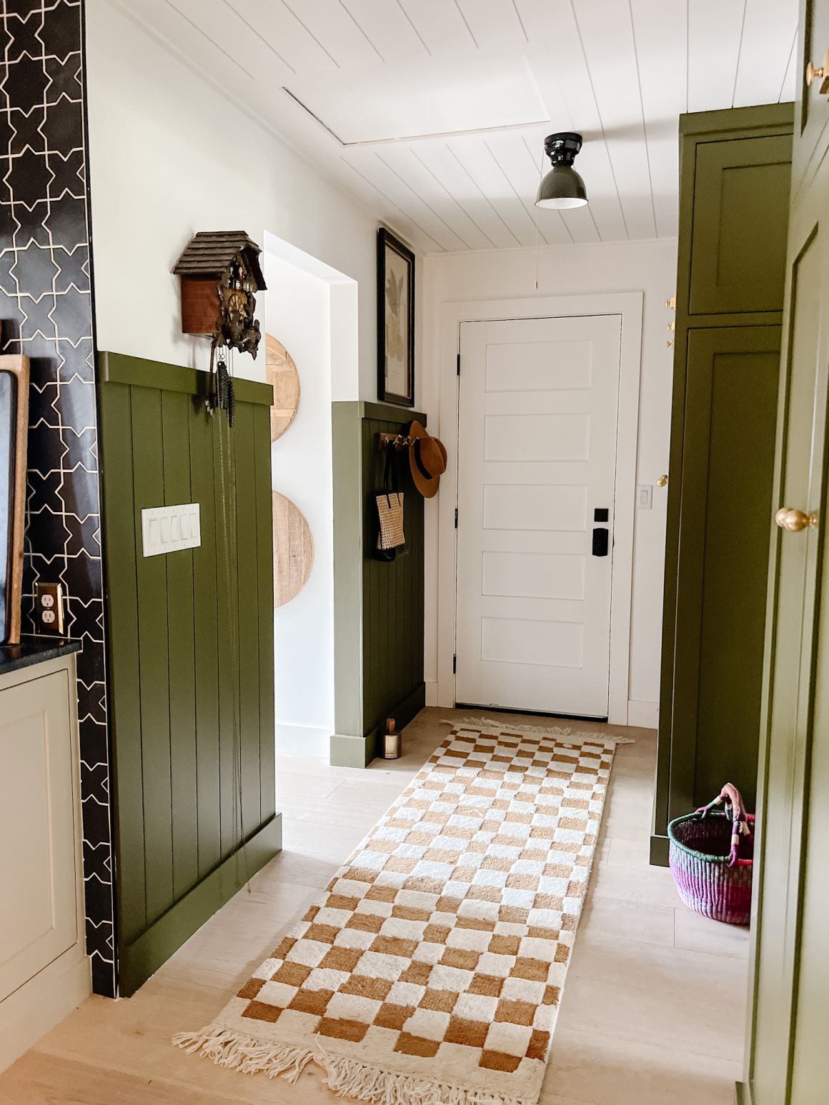 Back Door Entry with Green Painted Shiplap - Nesting With Grace