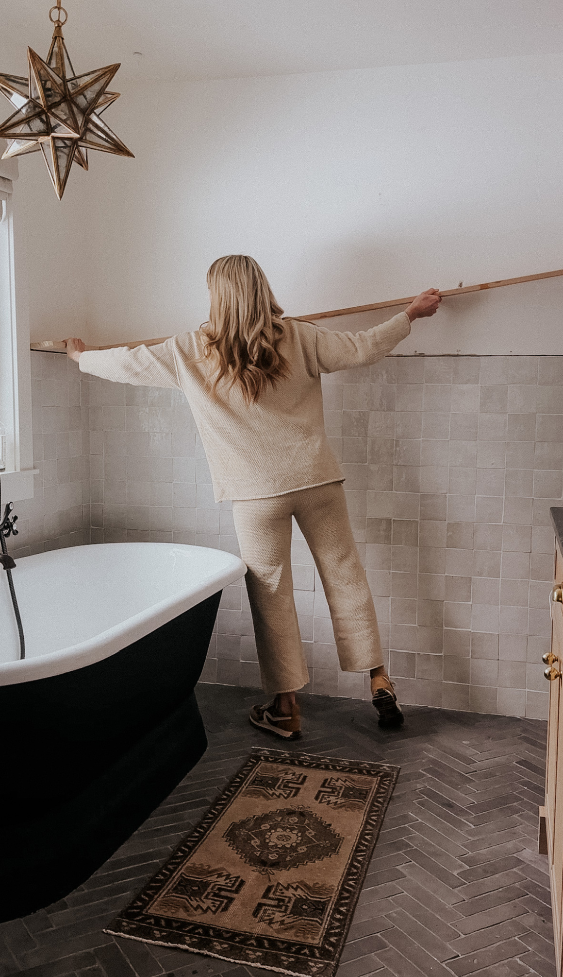 Our Bathroom Picture Ledge on Top of Wall Tile - Nesting With Grace