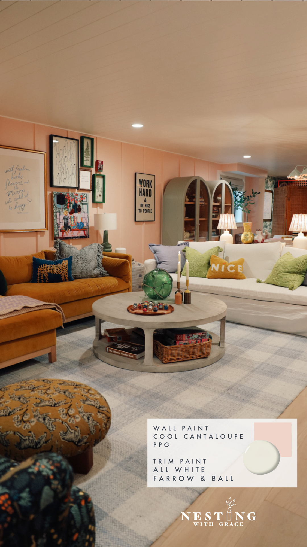 Basement Pink Walls, Painted Blue Doors, and Decorative Vent Cover ...