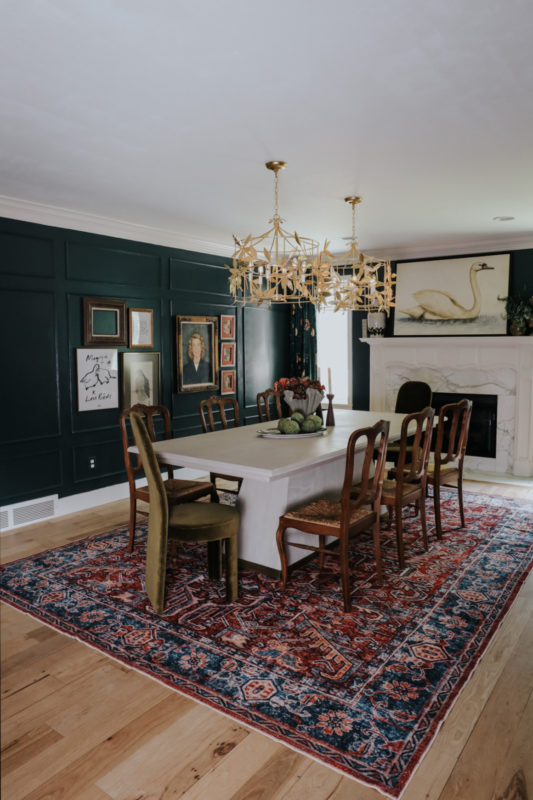 Dining Room with Box Trim Molding and Dark Moody Paint - Nesting With Grace