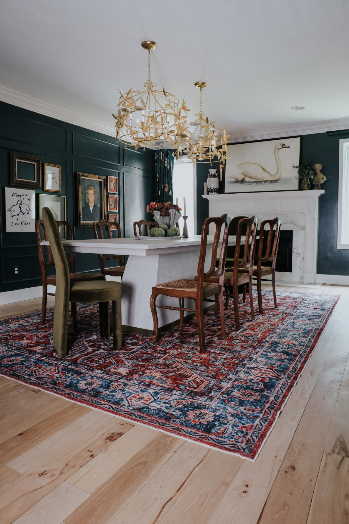 Dining Room with Box Trim Molding and Dark Moody Paint - Nesting With Grace