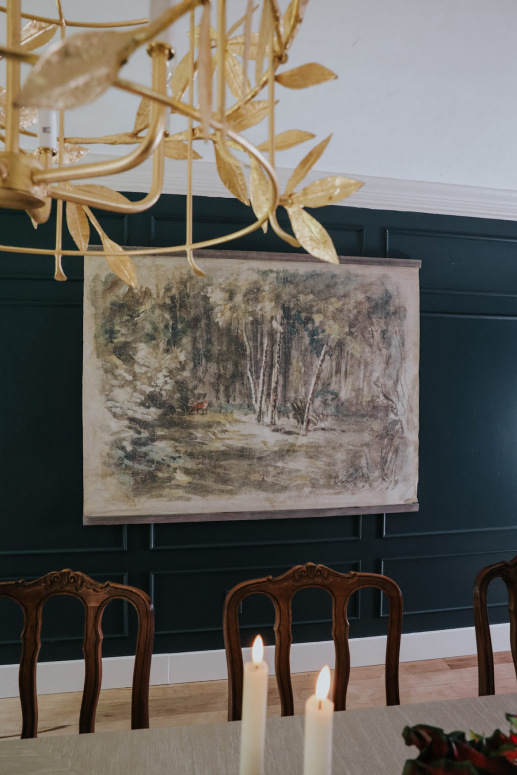Dining Room with Box Trim Molding and Dark Moody Paint - Nesting With Grace