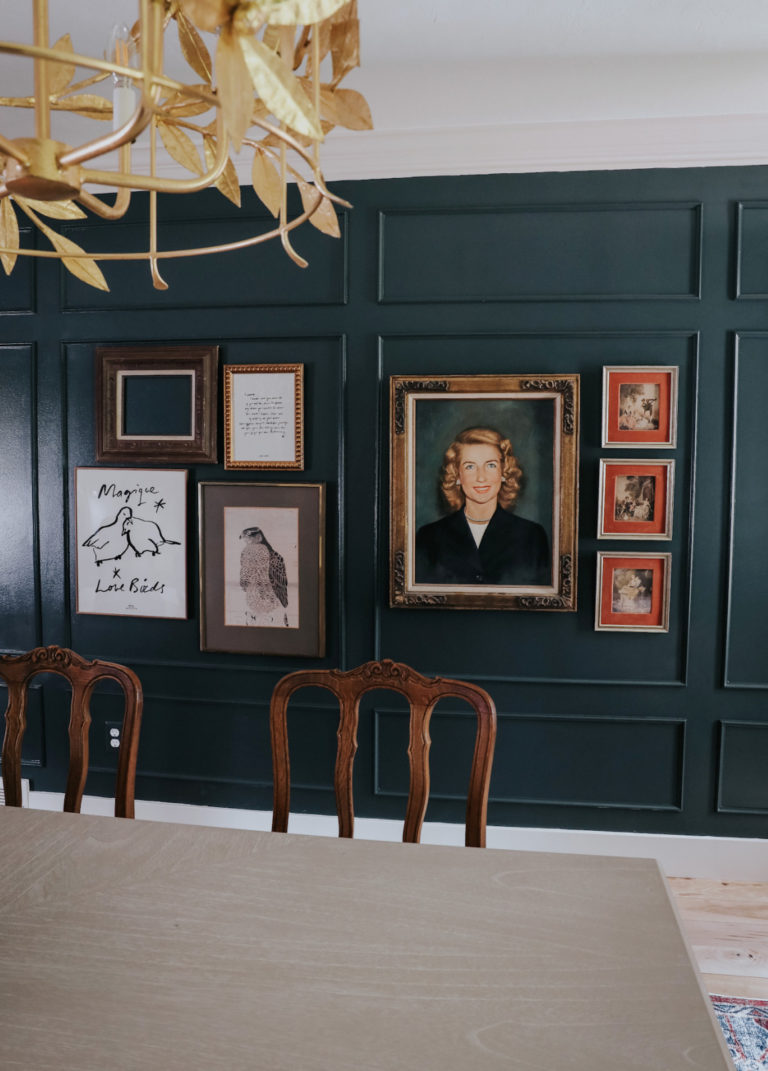 Dining Room with Box Trim Molding and Dark Moody Paint - Nesting With Grace