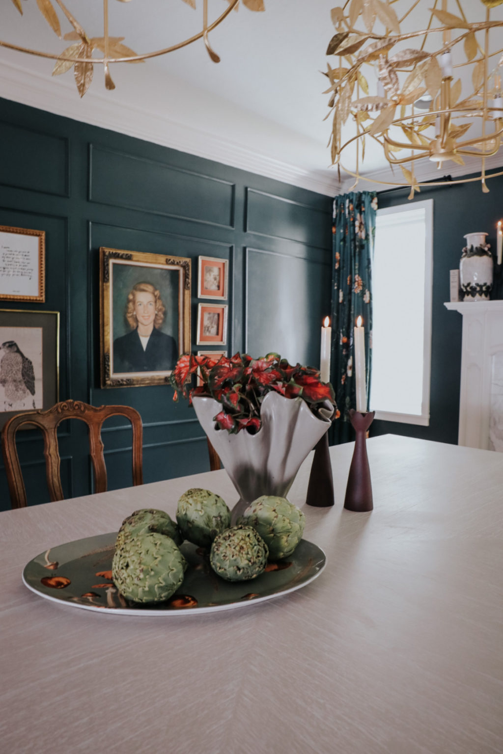 Dining Room with Box Trim Molding and Dark Moody Paint - Nesting With Grace
