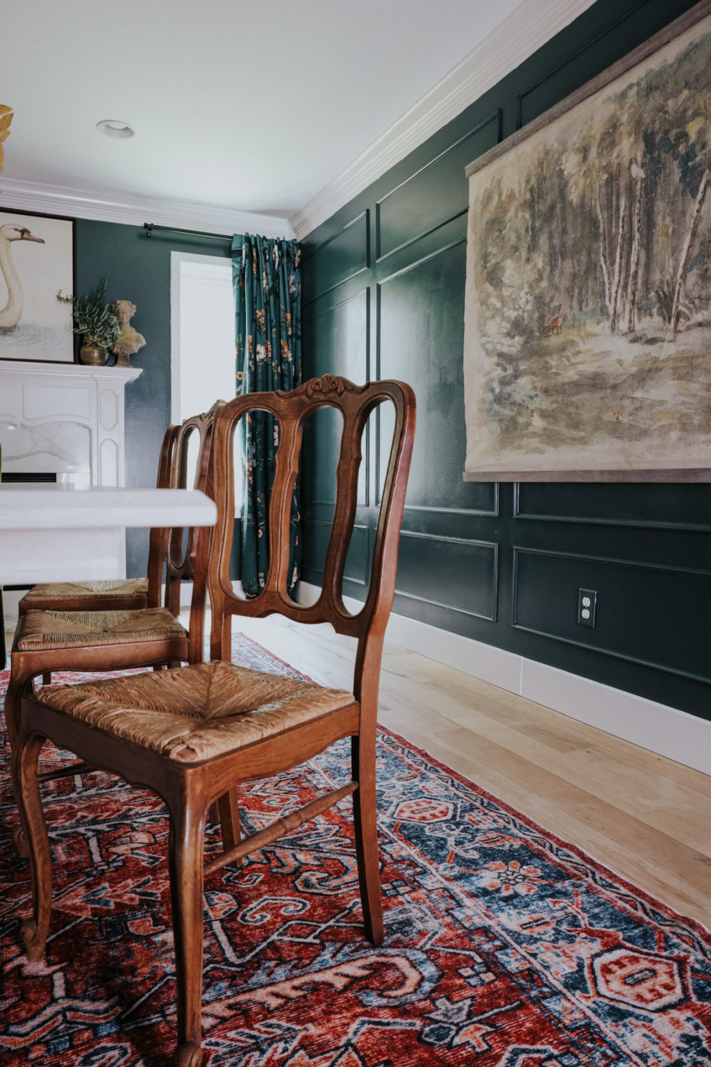 Dining Room with Box Trim Molding and Dark Moody Paint - Nesting With Grace