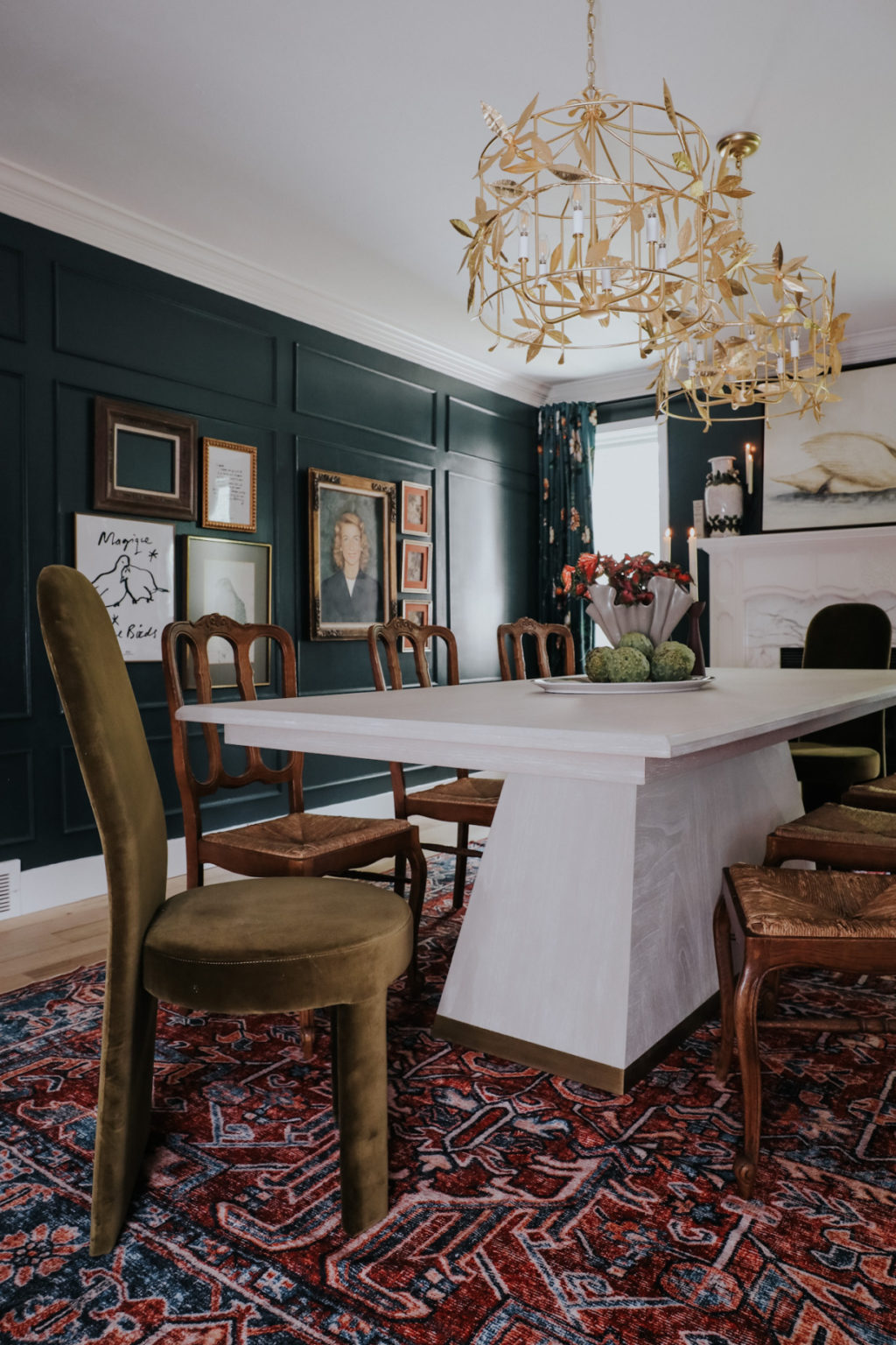 Dining Room with Box Trim Molding and Dark Moody Paint - Nesting With Grace