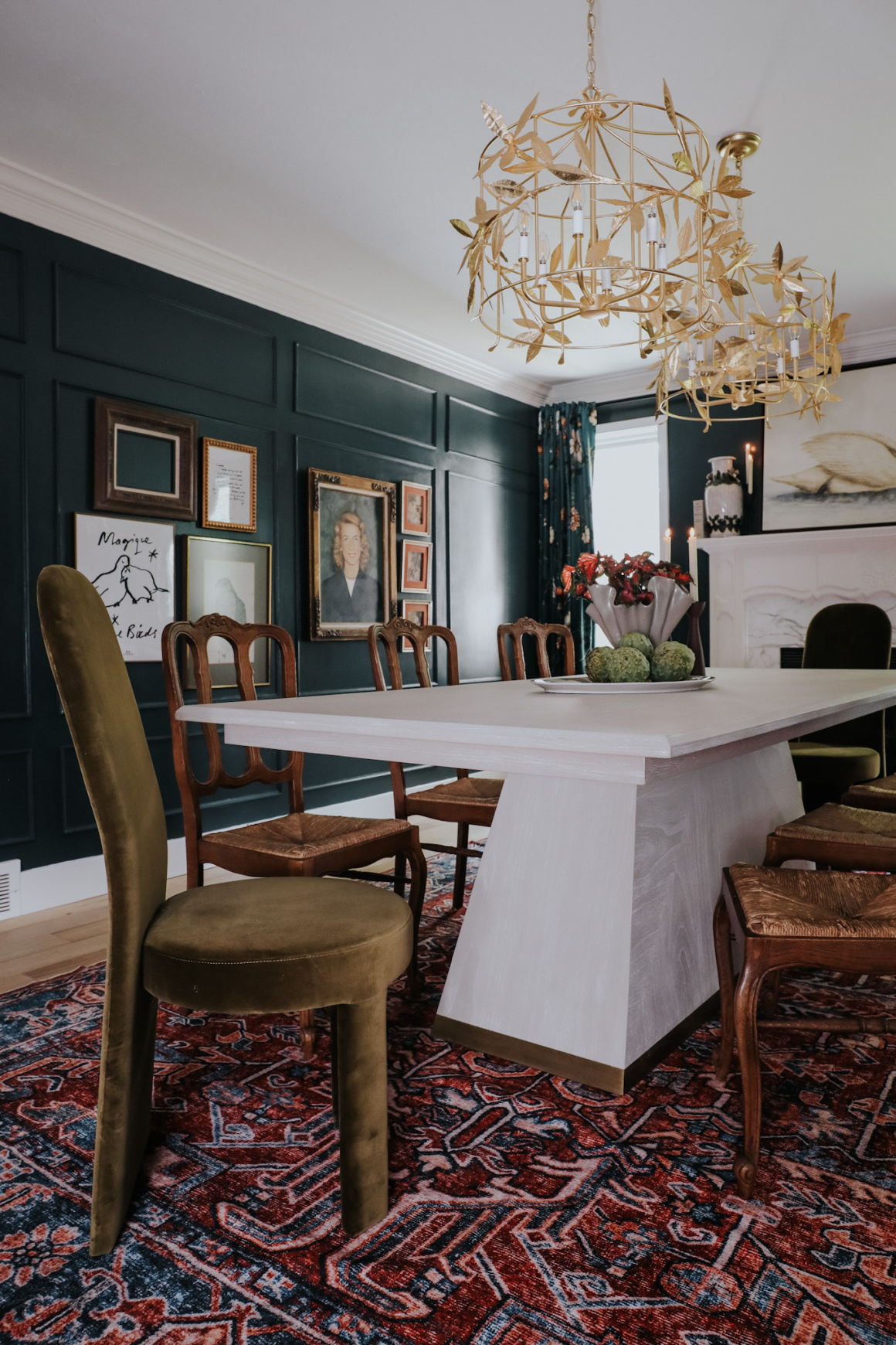 Dining Room with Box Trim Molding and Dark Moody Paint - Nesting With Grace
