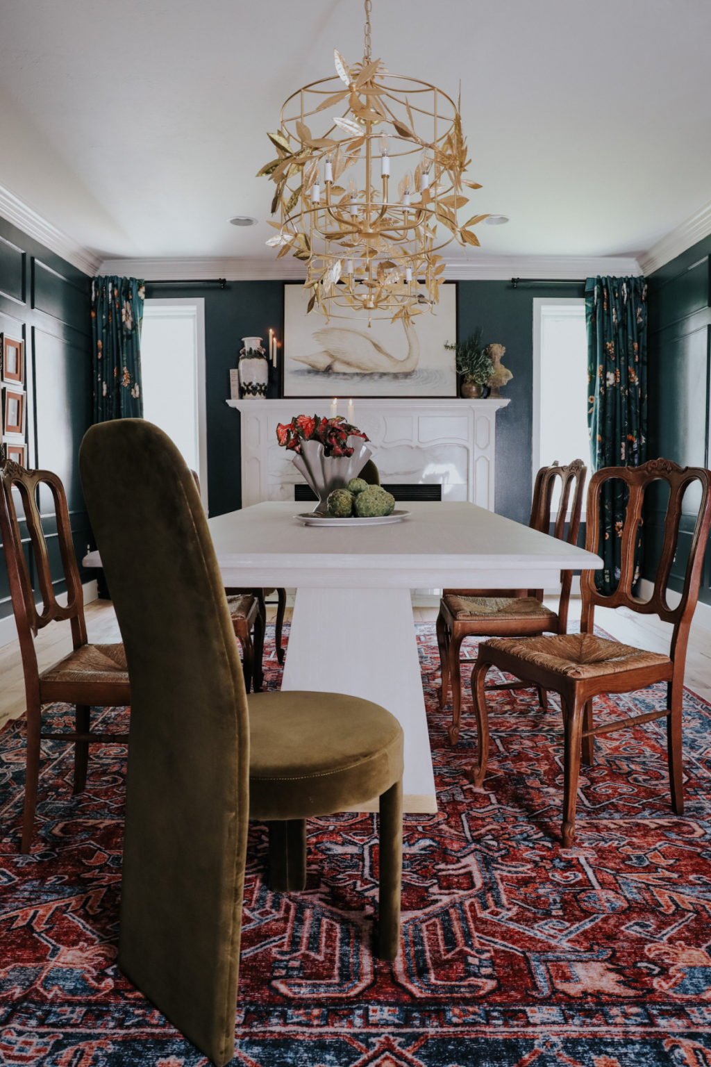 Dining Room with Box Trim Molding and Dark Moody Paint - Nesting With Grace