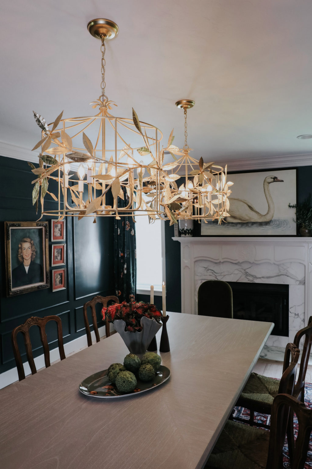 Dining Room with Box Trim Molding and Dark Moody Paint - Nesting With Grace