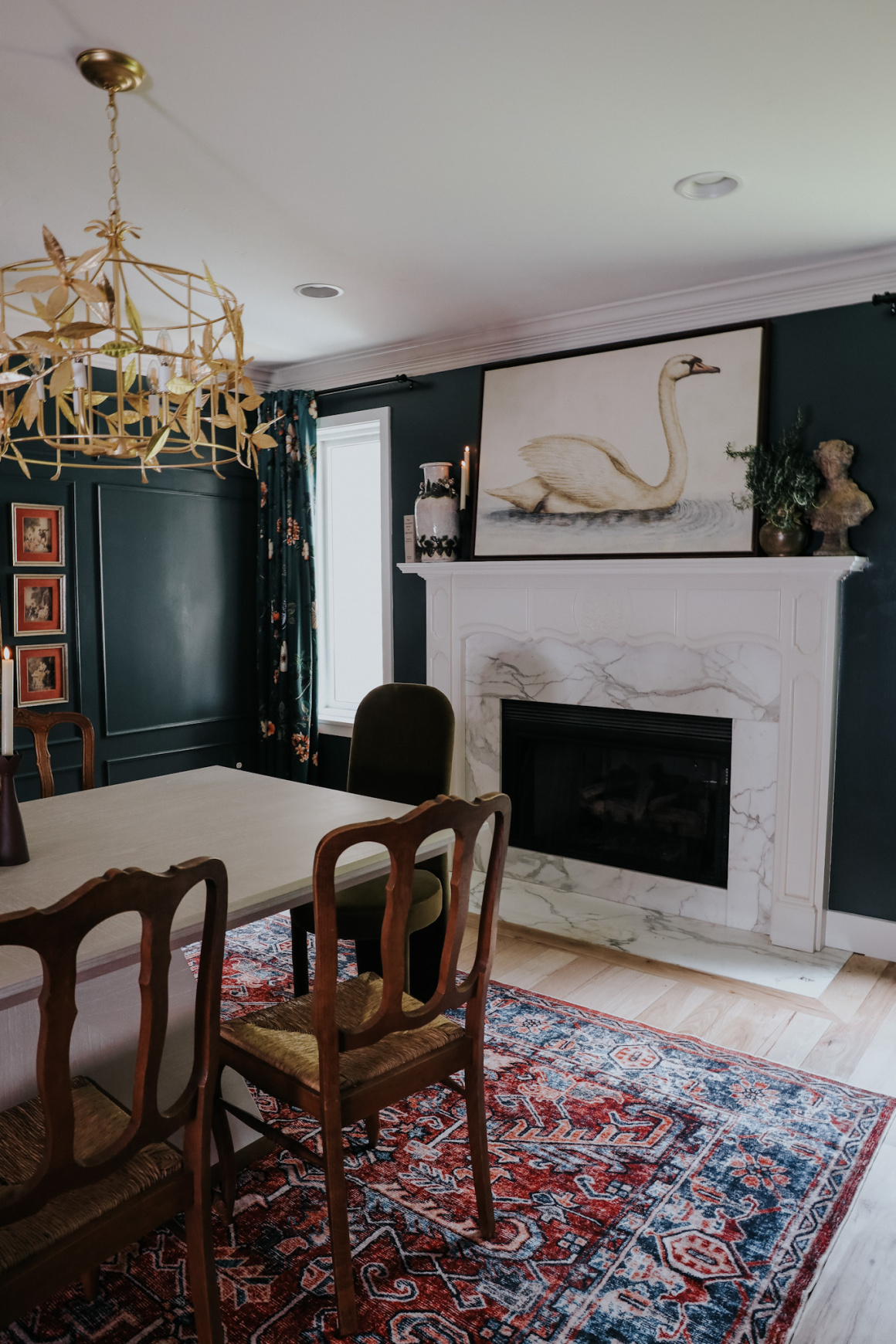 Dining Room with Box Trim Molding and Dark Moody Paint - Nesting With Grace
