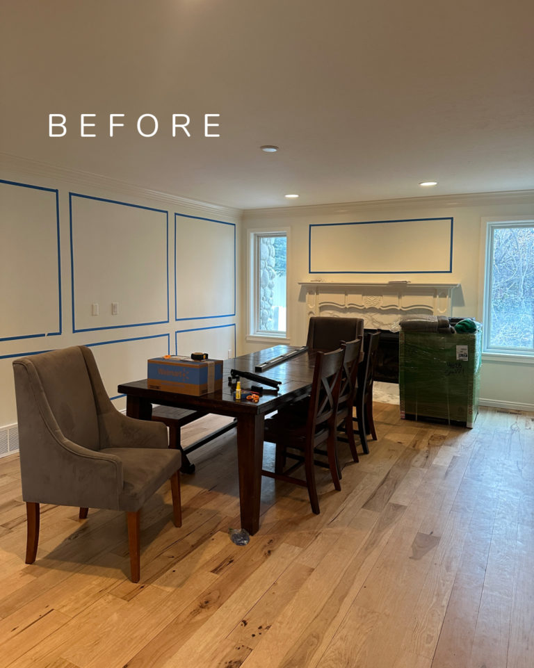 Dining Room with Box Trim Molding and Dark Moody Paint - Nesting With Grace