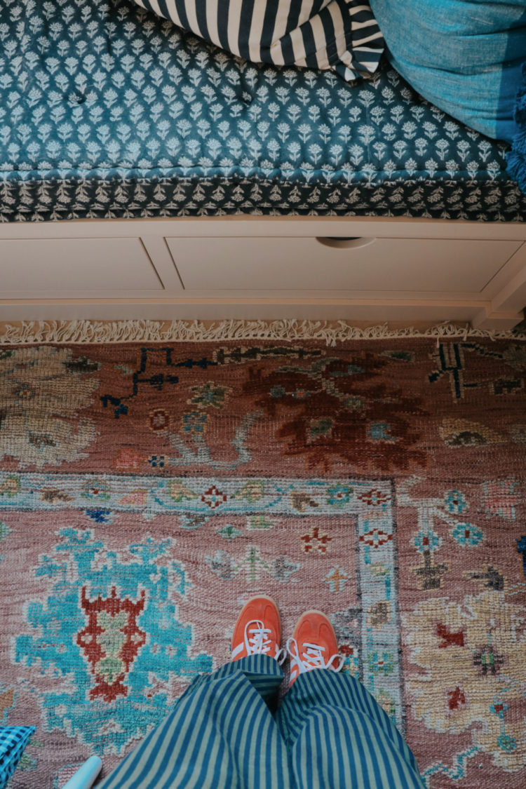 Ella Bedroom with Stripe Wallpaper, Shiplap Dormer Ceiling and Poster ...