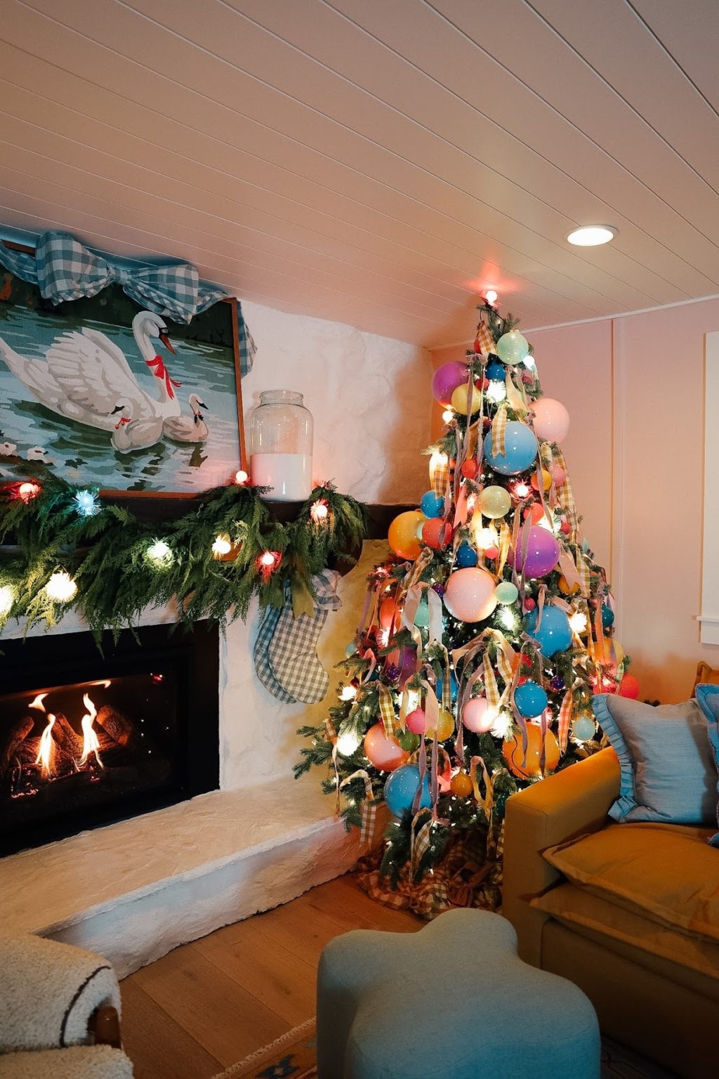 A Colorful Christmas in Our Basement Family Room - Nesting With Grace